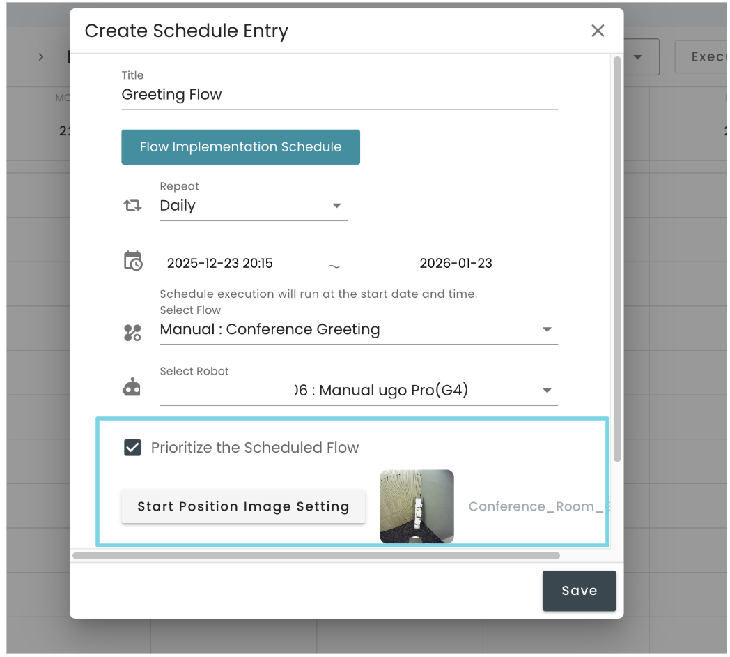Schedule function (Flow Override) and Start Position Check function ...